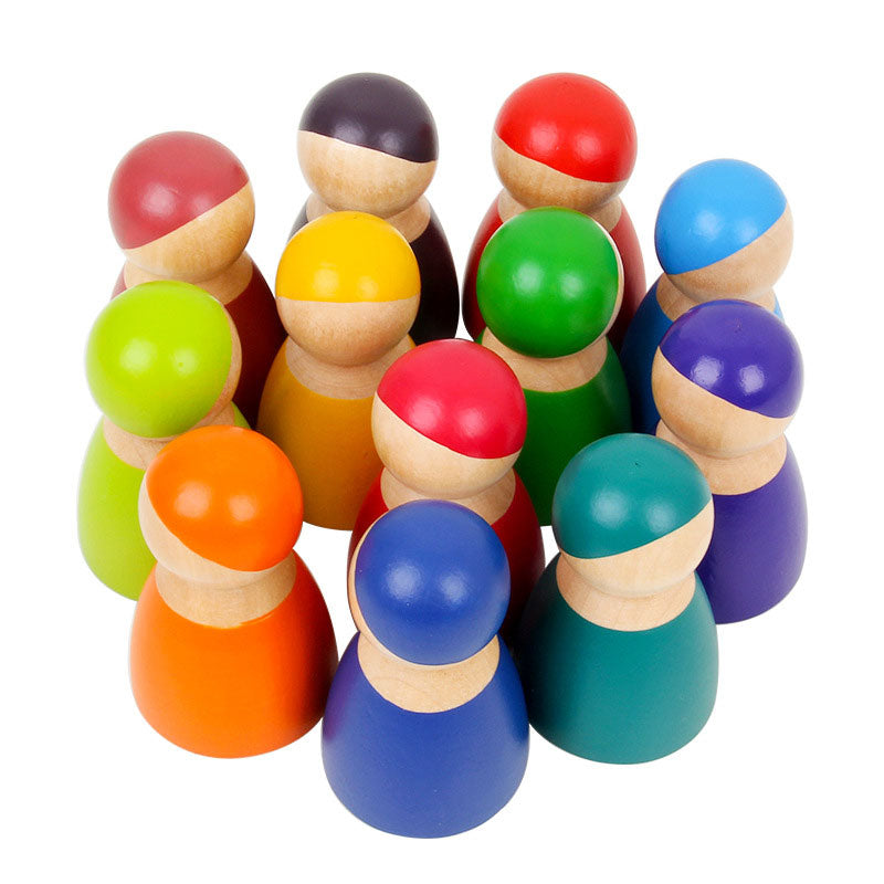 12 Piece Wooden Rainbow Peg Dolls Online Australia – Nappy Bag Store