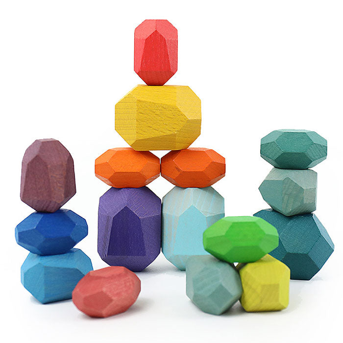 16 Pieces Colorful Wooden Stacking Stones Sale Australia – Nappy Bag Store