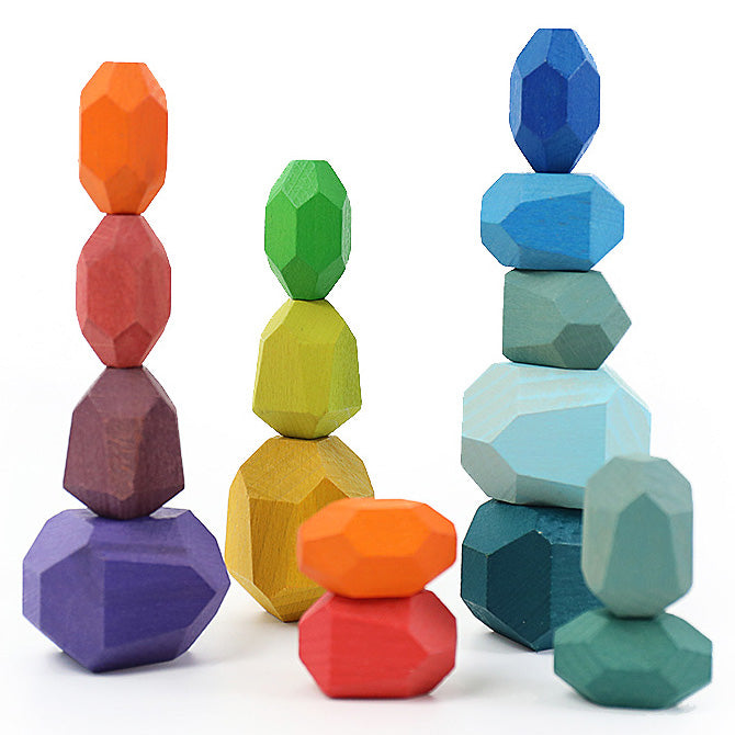 16 Pieces Colorful Wooden Stacking Stones Sale Australia – Nappy Bag Store